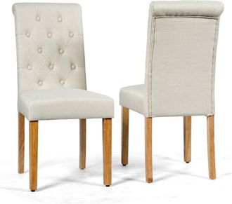 Costway Lot de 2 Chaises de Salle à Manger, Capitonnées en Tissu avec Pieds en Bois de Caoutchouc, Éponge à Haute Densité, Dossier Confortable, Beige