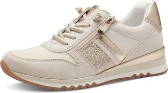Marco Tozzi Damen Sneaker flach mit Reißverschluss Vegan, Beige (Cream/Gold), 37 EU