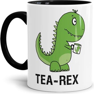 Tassendruck Dino-Tasse Tea-Rex Geschenk-Artikel/Liebes-Tasse/Witzig/Paar/Liebe/Kaffeetasse/Teetasse/Dino-Saurier/Innen & Henkel Schwarz