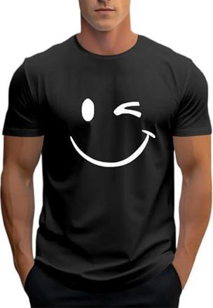 Generic T-shirt homme d&eacute;contract&eacute; &agrave; manches courtes col rond design confortable extensible pour le quotidien printemps &eacute;t&eacute;, Noir, XXL