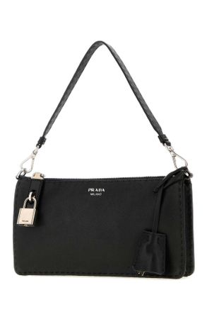 Prada Leather Shoulder Wallet - Black