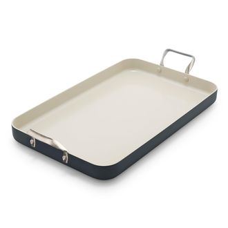 GreenPan Doppelbrenner-Grillpfanne, 45,7 x 27,9 cm, harteloxiert, gesund, Keramik, antihaftbeschichtet, PFAS-frei, Edelstahl-Griffe, Herdplatte, sp&uuml;lmaschinenf