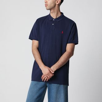 Polo Ralph Lauren Marineblaues Baumwoll-Poloshirt Custom Slim-Fit