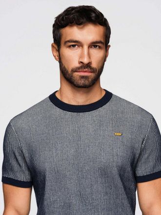 Ombre T-Shirt Herren Struktur T-Shirt Regular Fit Casual Navy M (kein Set, 1-tlg) Strukturiertes Gewebe, Metall-Pin