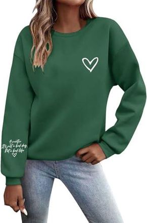 Generic Sweat &agrave; capuche &agrave; col rond imprim&eacute; tendance pour la Saint-Valentin 2026, vert fonc&eacute;, XL