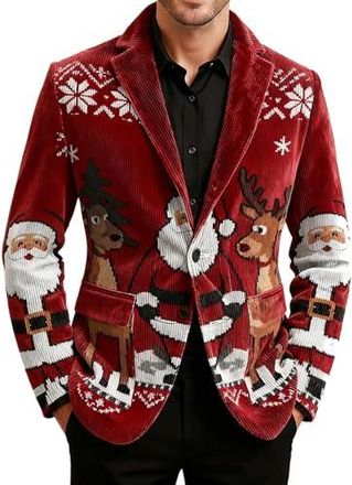 Generic Costume de Noel Homme Veste Blazer Chic et Elegant De No&euml;l Veste de Costume Blazers en Velours C&ocirc;tel&eacute; daffaires Costumes et Vestes Hommes Idee Cadeau 