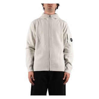 C.P. Company Lambswool Lens Strickjacke mit Kapuze und Rei&szlig;verschluss - - Knitwear - Herren - Wei&szlig; - XL
