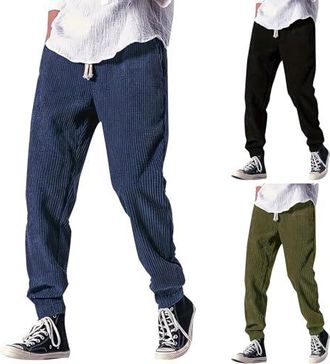 Generic Pantalon en velours c&ocirc;tel&eacute; pour homme - Taille &eacute;lastique - Pantalon de surv&ecirc;tement ample pour homme - Pantalon de surv&ecirc;tement d&eacute;contract&eacute; - Pantalon d