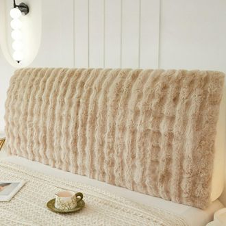 Generic Flauschiger Kaninchenfellbezug Bettkopfteil Bezug f&uuml;r Queen und King komplett aus Pl&uuml;sch staubdicht elastisch Kopfteil Bezug dehnbar gepolstert Schutz