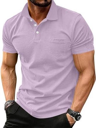 Generic Polo de golf &agrave; manches courtes pour homme - Couleur unie - Classique - L&eacute;ger - Pour l&eacute;t&eacute; - Sport - Coupe ajust&eacute;e - Avec poche de poitrine, 01 violet c