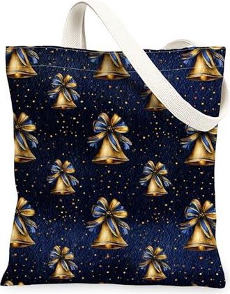 Generic Sacs fourre-tout en toile bleu marine, motif cloche de No&euml;l, sacs de courses r&eacute;utilisables, l&eacute;gers et lavables avec bandouli&egrave;re pour voyage B, bleu ma