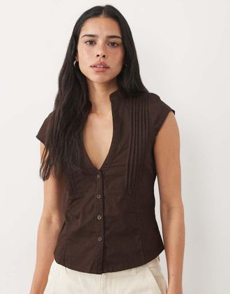 Motel Burke Popeline-Bluse in Schokobraun