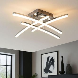 Eglo Plafonnier LED avec tiges mobiles Plafonnier de salon D&eacute;cor de bulles dair, chrome clair, 17,2W 2000lm blanc chaud, LxH 45 x 12,5 cm