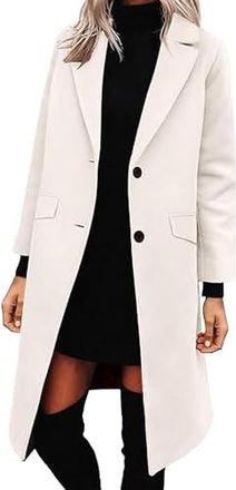 Generic Wool Pea Coats for Women Elegant Wool Pea Coat Lapel Collar Single Breasted Mid Long Winter Overcoats Beige XX Large