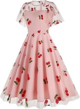 Generic Robe Vintage Années 50 Femme Retro Rockabilly Pin Up Chic Et Elegant Manches Courts Robes Au Genou Dos Nu Année 40 50 60 Swing Décontractée Dress De M