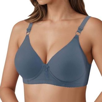 Generic 2026 Soutien-gorge pour femme en jacquard avec bonnets minces Sous-v&ecirc;tements moyens et &acirc;g&eacute;s Grande taille en stock sans armatures, bleu marine, 64