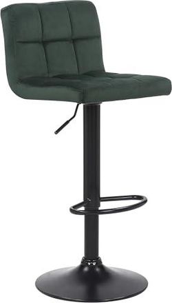 Clp Tabouret De Bar Feni en Velours I Assise Rembourr&eacute;e I Pi&egrave;tement Trompette M&eacute;tal Noir I Repose-Pieds I Pivotant A 360&deg;I Hauteur R&eacute;glable, Couleur:Vert