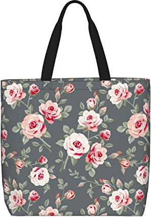 Generic Sac Fourre-Tout Fleur Rose Sac &Agrave; Dos R&eacute;utilisable De Grande Capacit&eacute; Sacs En Toile Pour Femmes, Pour Shopping, Voyage, &Eacute;cole, Filles