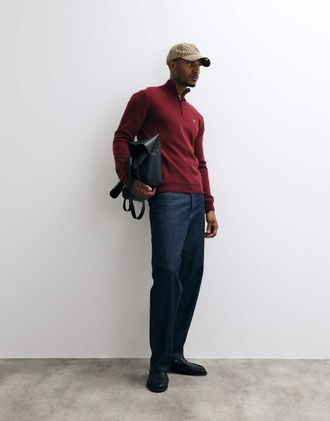 GANT pull regular fit &agrave; col zipp&eacute; 1/4 rouge
