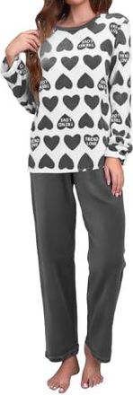 Generic Ensemble pyjama confortable &agrave; manches longues pour la Saint-Valentin 2026 pour femme, gris, XXL