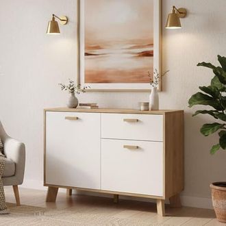 Dmora Kommode Deirdr, Wohnzimmerbuffet, Wohnzimmer-Sideboard, Moderne K&uuml;chen-Speisekammer, 99x39 h73 cm, Eiche und Wei&szlig;