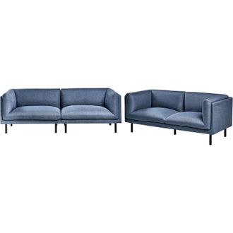 Beliani Beliani - Sofa Set Dunkelblau Stoff 5-Sitzer Gepolstert mit Schwarzen Metallbeinen Modernes Design Couch Wohnzimmermöbel