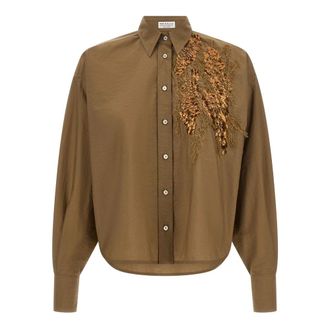 Brunello Cucinelli Techno Baumwoll-Popeline-Hemd mit schillernder Meeresboden-Stickerei - - Blouses & Shirts - Damen - Braun - M