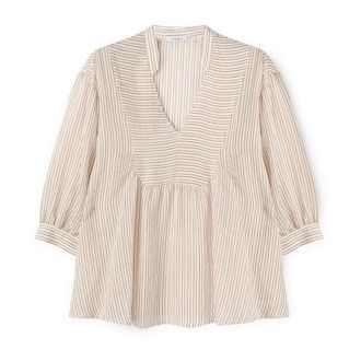 Motivi Femme, Blouses et Chemises, Blanc, Taille: 36 FR Blouse Ample en Mousseline Ray&eacute;e