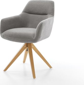 DELIFE Drehstuhl Pejo-Flex Strukturstoff Soft Grau Holzgestell kantig Natur 180&deg; drehbar Taschenfederkern, Esszimmerst&uuml;hle
