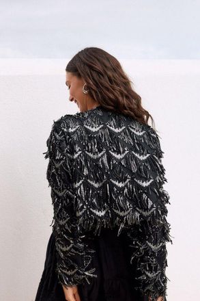 Next Kurzjacke Fransenjacke mit Pailletten (1-St)