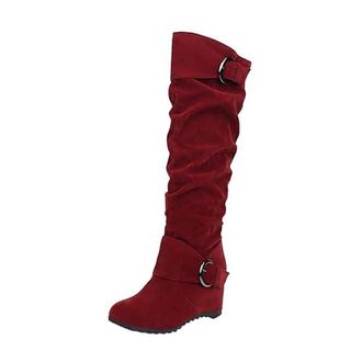 Generic Bottes longues d&eacute;contract&eacute;es extensibles mi-mollet pour femme - &Eacute;l&eacute;gantes - Antid&eacute;rapantes - Confortables - Avec boucle int&eacute;rieure, Rouge, 37.5 EU