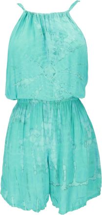 Guru Shop Kurzer Luftiger Batik Overall im Boho Style, Einteiler - T&uuml;rkis, Damen, Synthetisch