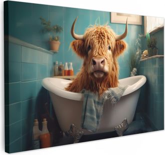 MuchoWow © Wandbilder Klein 30x20 cm Mini Schlafzimmer Home Deko Wohnung Bild Wohnzimmer Fotoleinwand Wand Bilder Leinwand Wall Decor Schottische Hochlandrind 