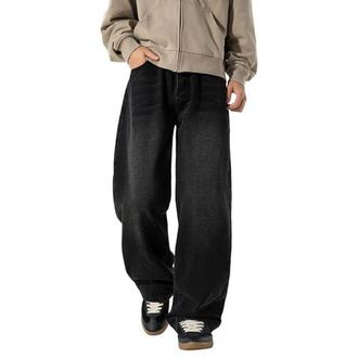 Generic Jean Baggy Noir pour Homme, Coupe Ample, Jambes Larges, Style Streetwear Vintage, Taille XX Large