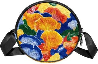 Generic Sac &agrave; bandouli&egrave;re rond pour femme, motif feuille de ginkgo color&eacute;e, petit sac &agrave; bandouli&egrave;re avec fermeture &eacute;clair, bretelles r&eacute;glables, sac &agrave; main ron