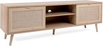 Concept Usine | Meuble TV en Bois 150 cm Effet Cannage | Design TIVAT | Finition Ch&ecirc;ne Sonoma | 2 Portes Placards et 2 Niches Spacieuses | Fonctionnel et Tendance