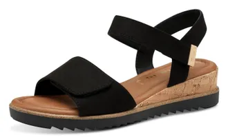 Tamaris Keilsandalette TAMARIS, Damen, Gr. 37, schwarz, Textil, Veloursleder, unifarben, Schuhe, Riemchensandale, Sommerschuh in veganer Verarbeitung, Topsell
