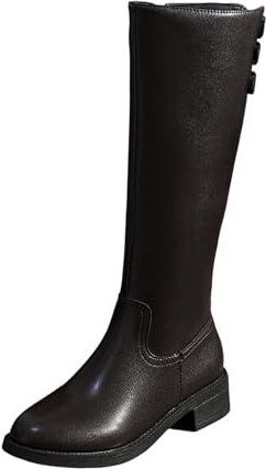 Generic Bottes hautes confortables et &eacute;l&eacute;gantes pour femme - Talon bas - Boucle - Fermeture &eacute;clair lat&eacute;rale - Large mollet - Bottes d&eacute;quitation d&eacute;contract&eacute;es 