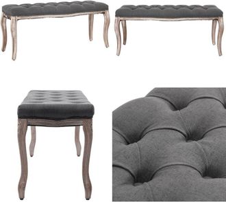 vidaXL Vidaxl - Bank Leinen Massivholz 110x38x48 cm Dunkelgrau - Wohnzimmerbank - Leinensofa - Couchtisch - Landhaus Dekoration - Vintage Möbel - Home &