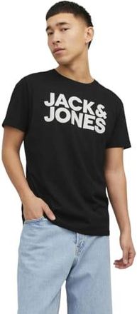 Jack & Jones A/S T-Shirt JJECORP pour Homme avec Logo SS O-Neck Noos - Noir/Fit : Slim/Large Print/Blanc, XL, Noir/Coupe : Slim/Large imprimé/Blanc, XL