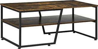 HOMCOM Table Basse rectangulaire au Style Industriel 1 Plateau et 1 &eacute;tag&egrave;re de Rangement m&eacute;tal - 106 x 55 x 45 cm