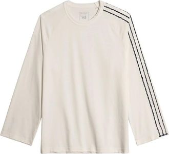 Yohji Yamamoto Homme, Tops, Blanc, Taille: XL T-shirt &agrave; Manches Longues 3 Bandes Bord Brut