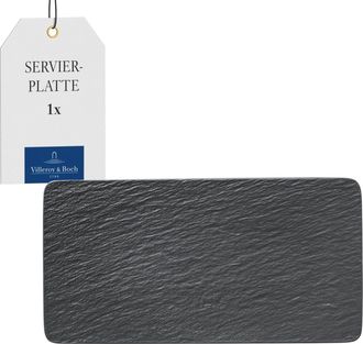 Villeroy & Boch Manufacture Rock Servierplatte Schwarz, Sp&uuml;lmaschinenfest, Mikrowellensicher, Servierplatte Gro&szlig;, Servierteller Rechteckig, Serviergeschirr, Geschirr 