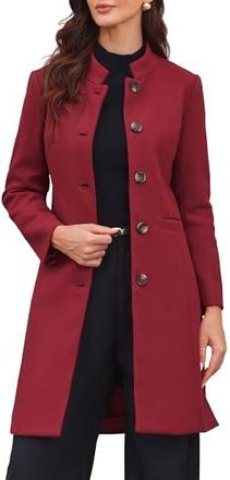 Allegra K Manteau Femme Mi-Long &agrave; Col Montant Caban DHiver Classique &agrave; Simple Boutonnage pour les Quotidiens Rouge fonc&eacute; M