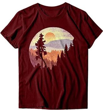 Generic T-shirt d&eacute;t&eacute; &agrave; manches courtes pour femme - T-shirt basique &agrave; manches courtes - Haut d&eacute;t&eacute; tendance pour femme et adolescente - Haut basique, Bordeaux,