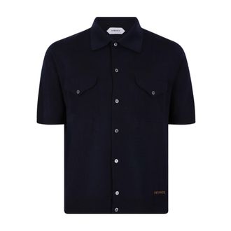 Versace Besticktes Wollstrickhemd - - Knitwear - Herren - Blau - L