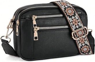 Generic Sac multifonction classique pour femme, sac &agrave; bandouli&egrave;re &agrave; fermeture &eacute;clair, petit sac carr&eacute;, adapt&eacute; pour le bureau, Noir, Taille unique