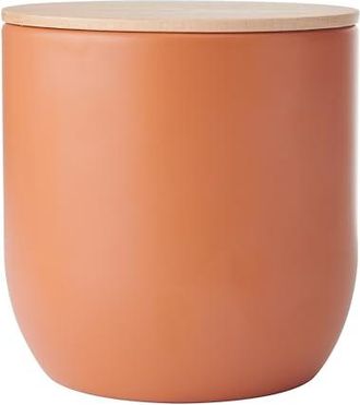 KitchenCraft Idilica Küchenkanister mit luftdichtem Deckel, runder Vorratsbehälter mit Holzdeckel und matter Oberfläche für Tee, Kaffee oder Zucker, 12 x 12cm, Ter