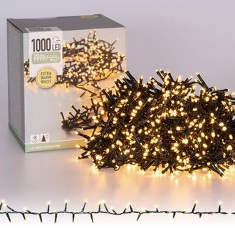 ECD Germany LED Cluster Lichterkette 20m Länge, 1000 LEDs Extra Warmweiß, 3m Stromkabel, IP44, Clusterlichterkette Büschellichterkette für Weihnachten Weihnachtsb