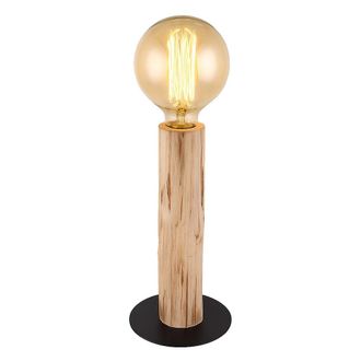 ETC Shop Lampe Wohnzimmer Tischlampe Holzleuchte natur Vintage Schreibtischlampe, Retrostil, Metall schwarz, 1x E27 Fassung, DxH 15x30 cm